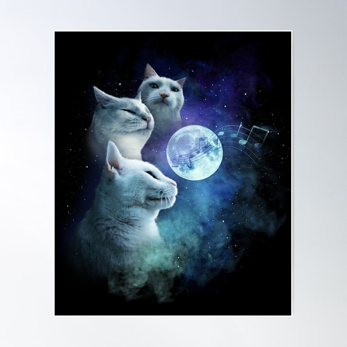 Cat Vibing Meme / Galaxy Cats / Three Cat Moon / Catjam Poster Wall Art ...