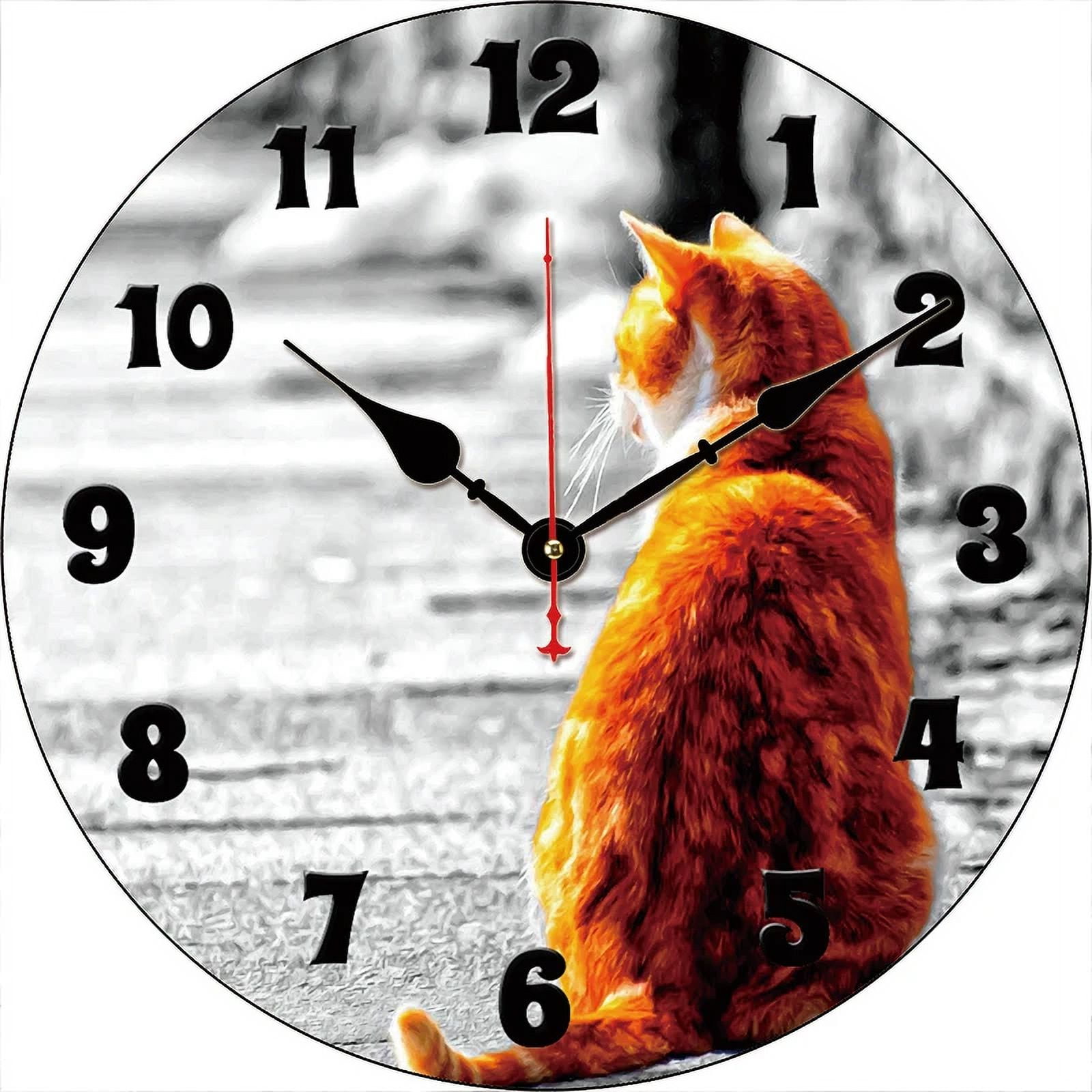 Cat Vintage Wall Clock Round Silent Clocks Wall Mounted Carfts Art ...