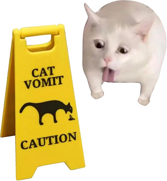Cat Vomit Sign, Cat Vomit Sign Caution, Cat Warning Sign Decoration ...