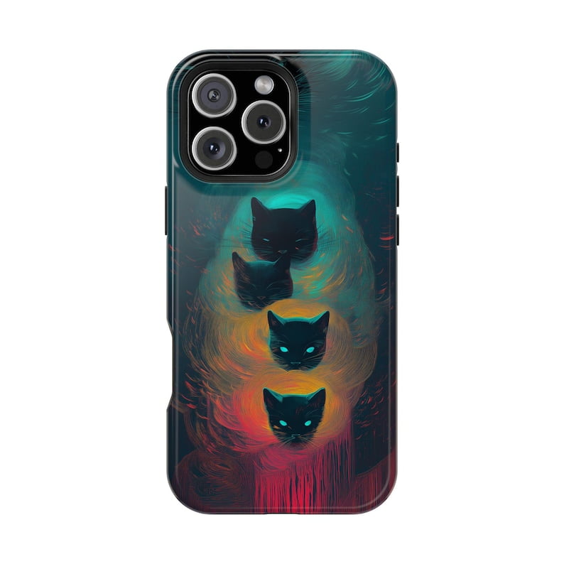 Cat Vortex Glow Glowing Eyes Teal Red Artwork Feline Illustration Phone ...