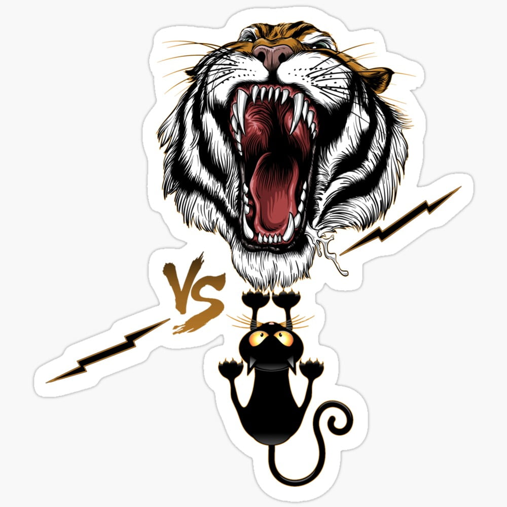 Cat Vs Tiger Cat And Tiger Roar Sticker Phone Decal Water Bottle ...