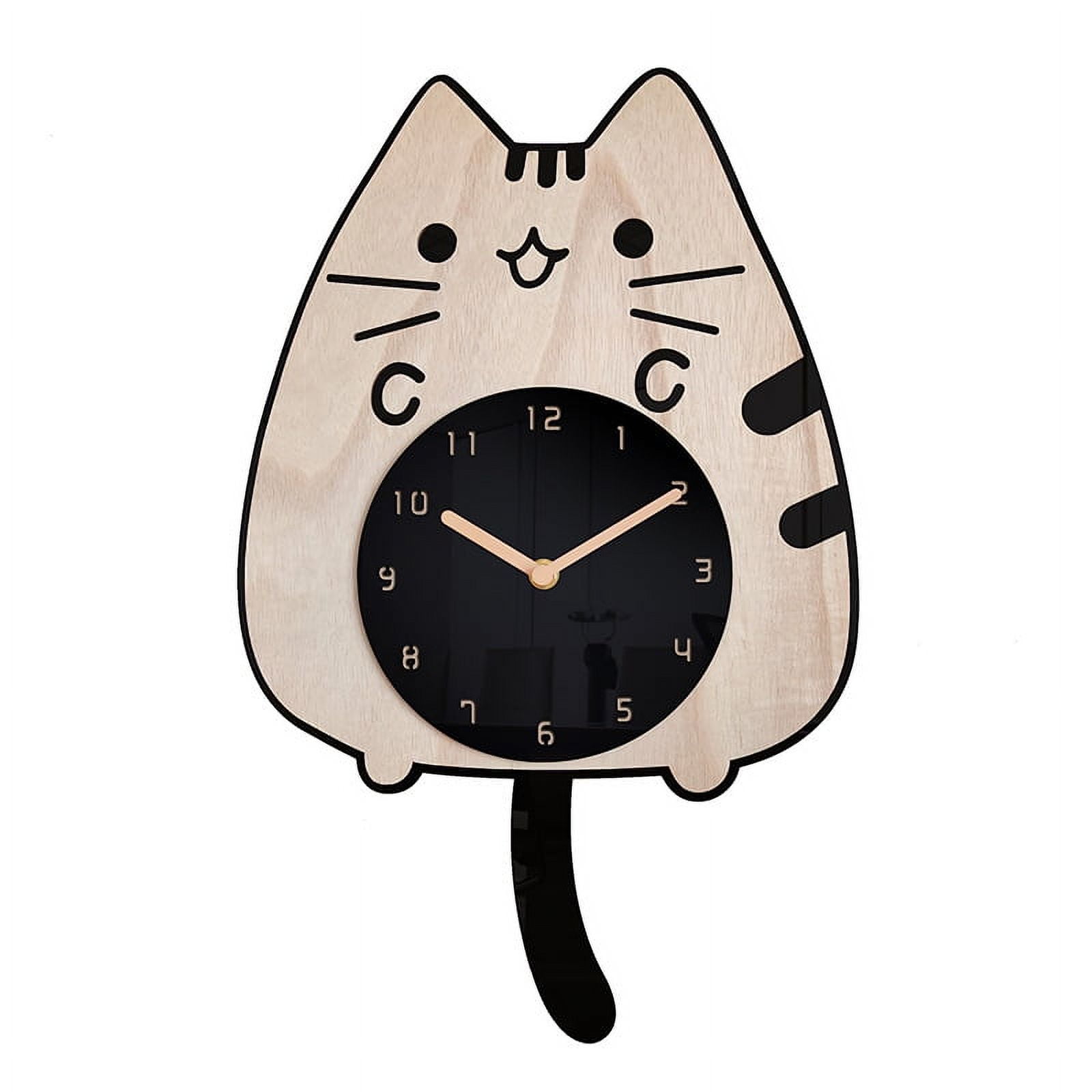 Cat Wagging Tail Wall Clock Wooden Cartoon Wall Mute Clock Children's ...