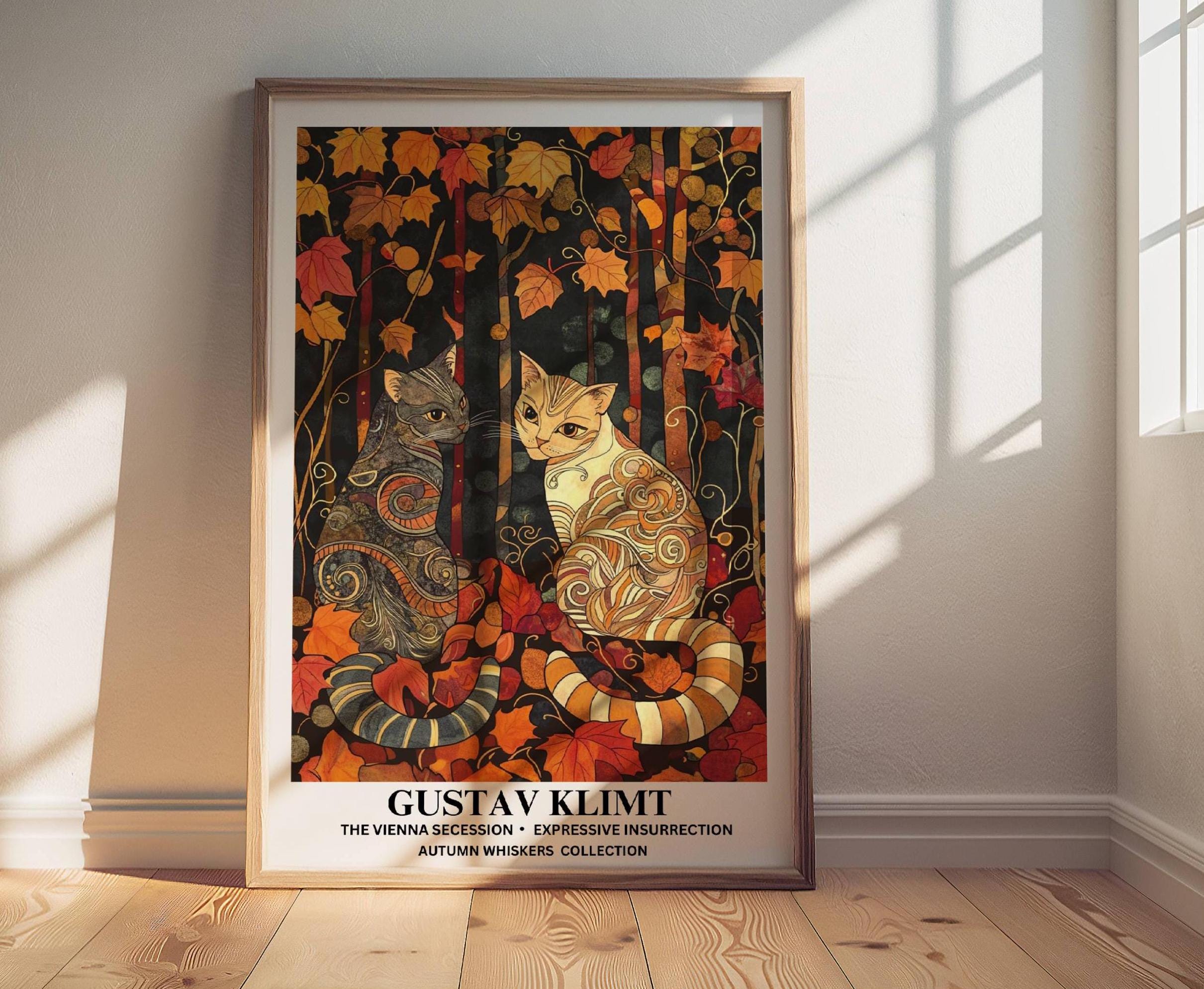 Cat Wall Art, Cat Prints, Gustav Klimt, Fall Wall Decor, Autumn Wall ...