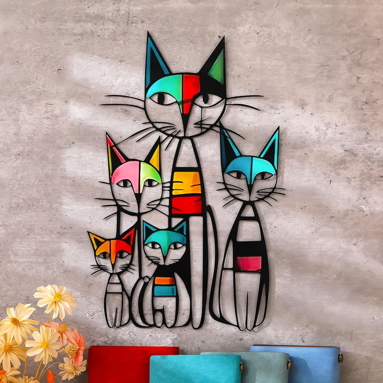Cat Wall Art Decor Iron Wall Sculptures Decor for Cats Lover 10.6 x 15. ...