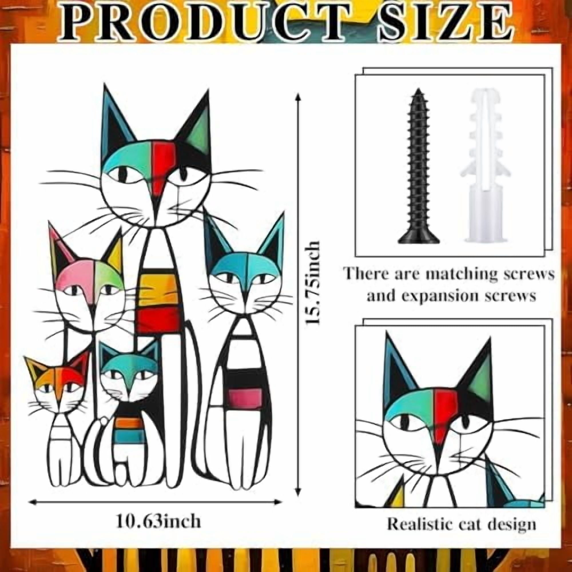 Cat Wall Art Decor Iron Wall Sculptures Decor for Cats Lover 10.6 x 15. ...