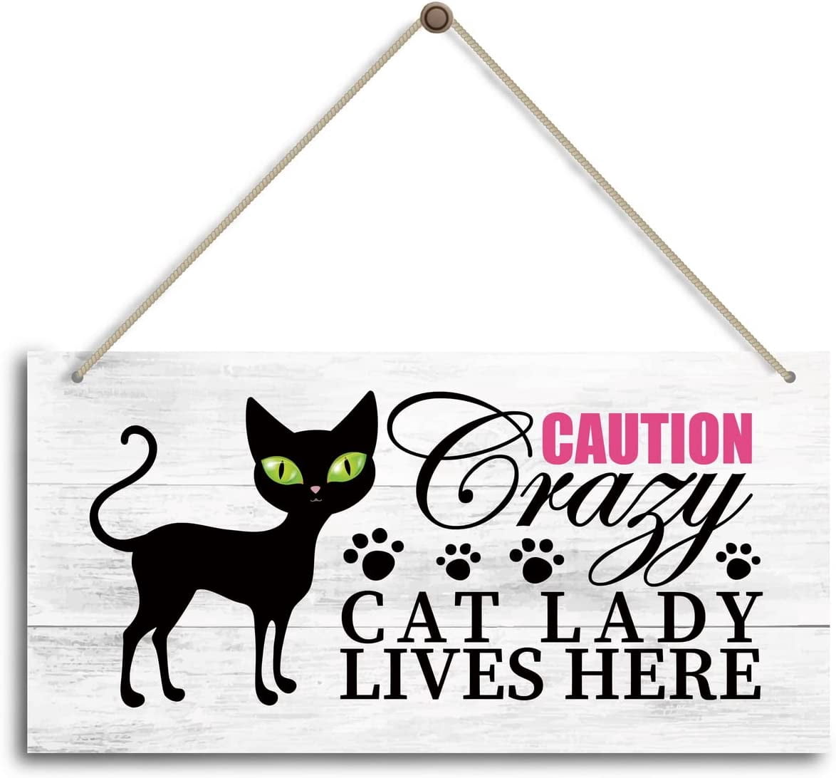 Cat Wall Art Sign Decor, Crazy Cat Lady Lives Here, Cat Warning Welcome ...