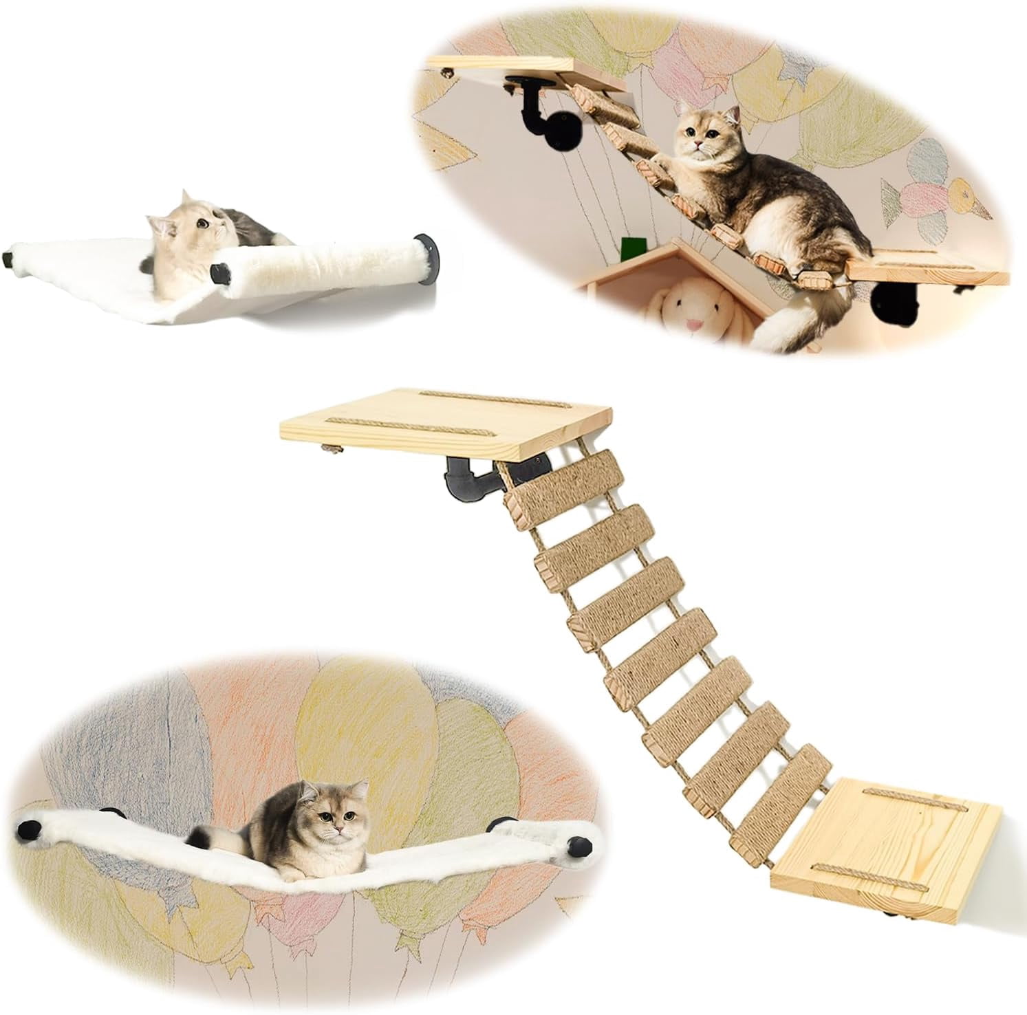 Cat Wall Frame for Climbing. Handcrafted Pine Furniture: Sisal Rope ...