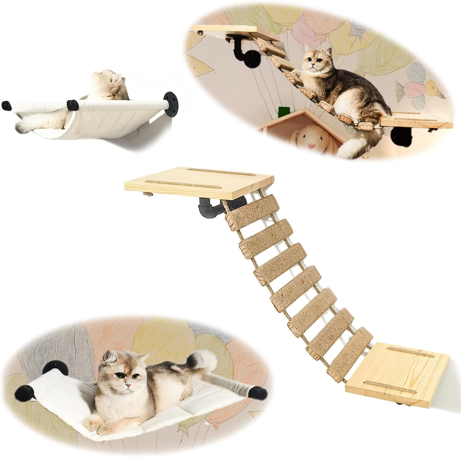 Cat Wall Frame for Climbing. Handcrafted Pine Furniture: Sisal Rope ...