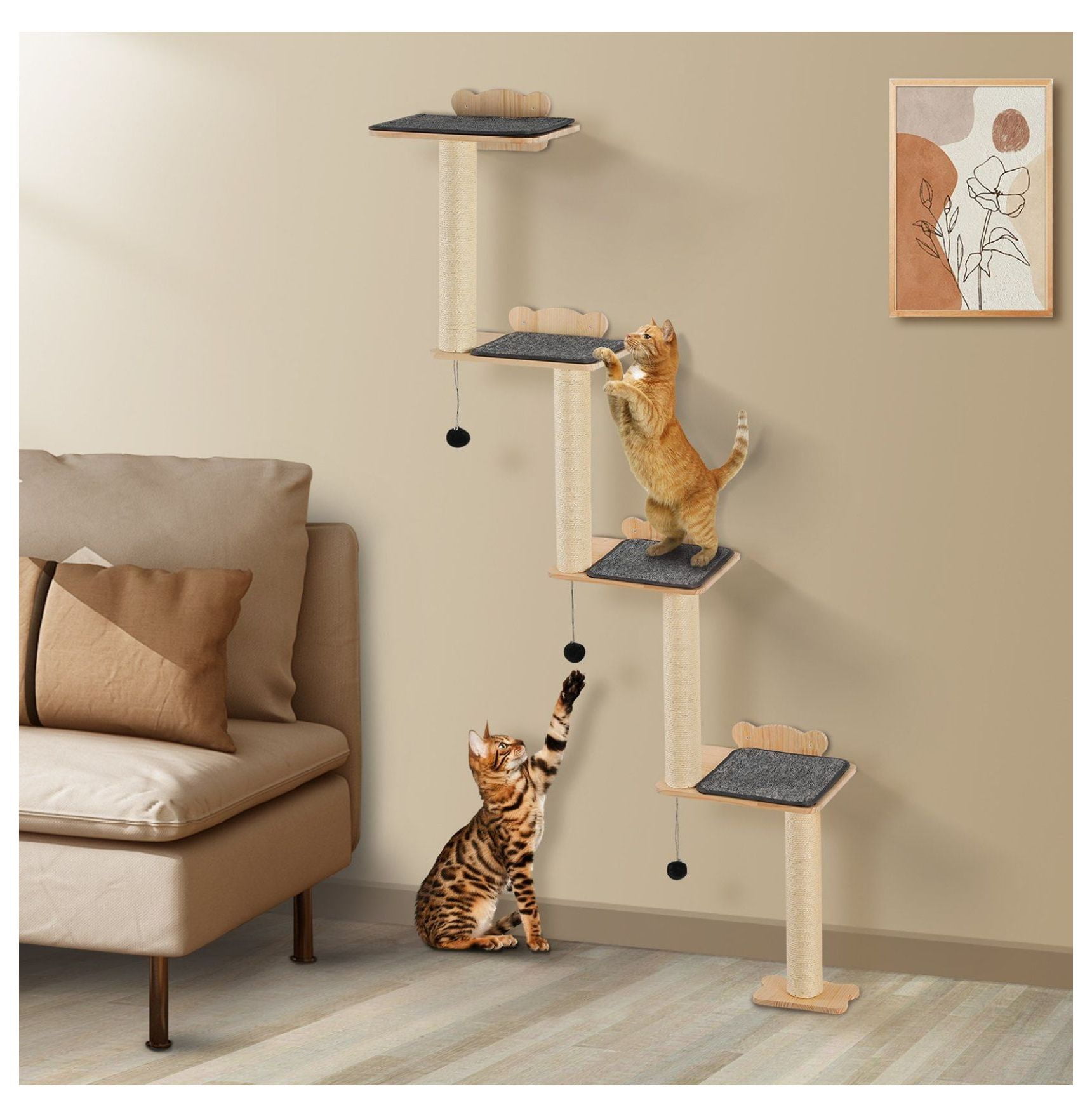 Cat Wall Furniture Set 4 Tier, Floating Shelves with Jumping Boards ...