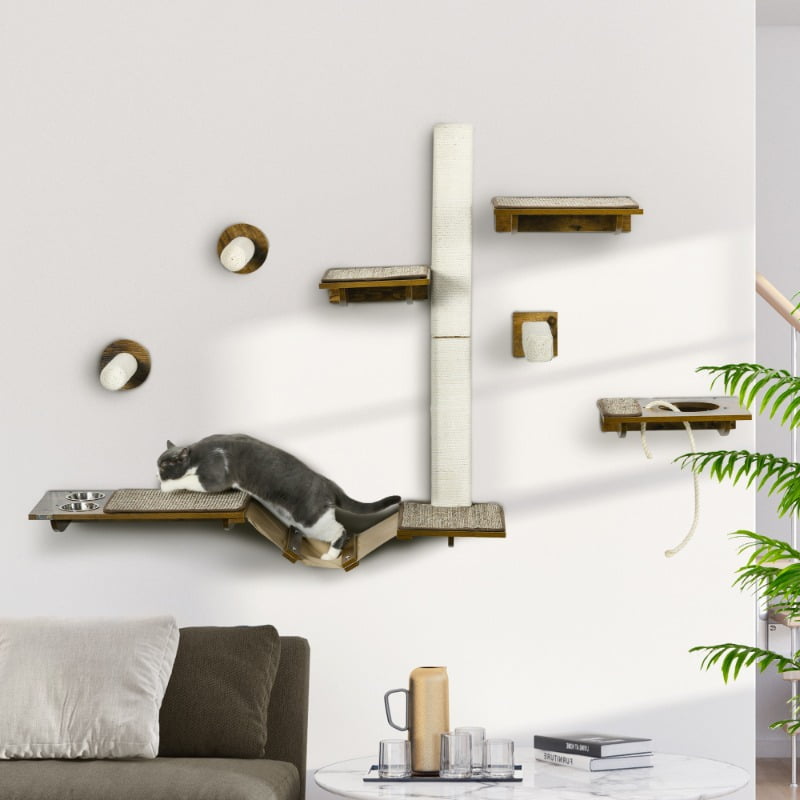 Cat Wall Rack, Cat Wall Furniture with Perch, Scratching Post, Ladder ...