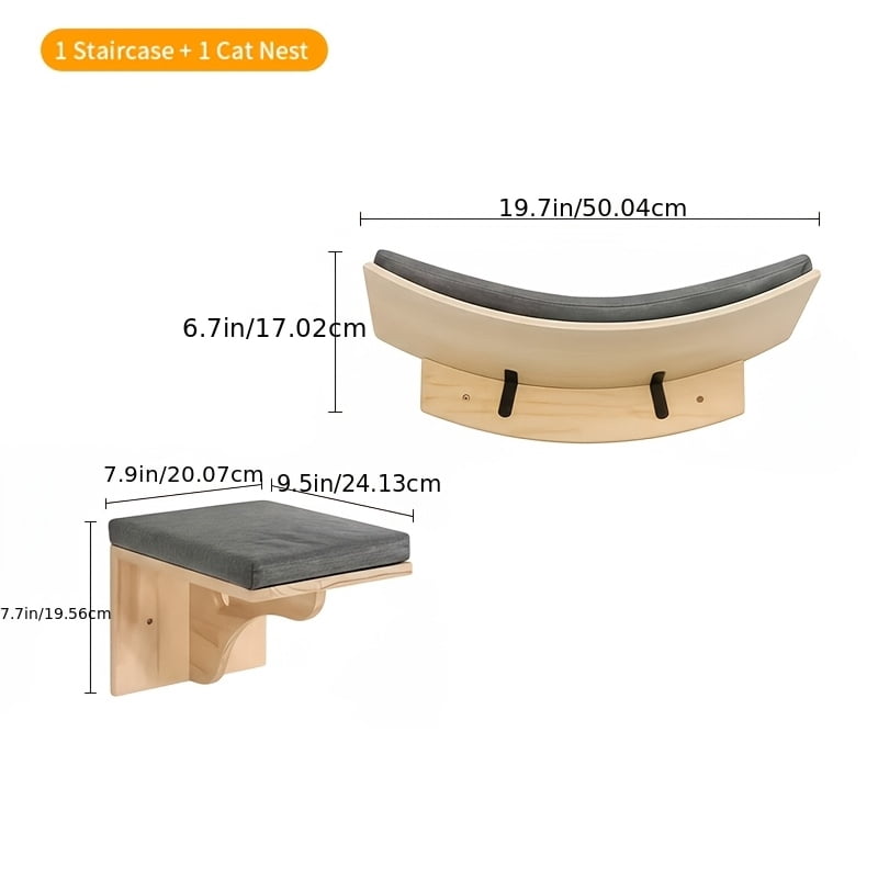 Cat Wall Set with Stairs Bridge Bed and Shelves, Wall Mounted Cat Tree ...