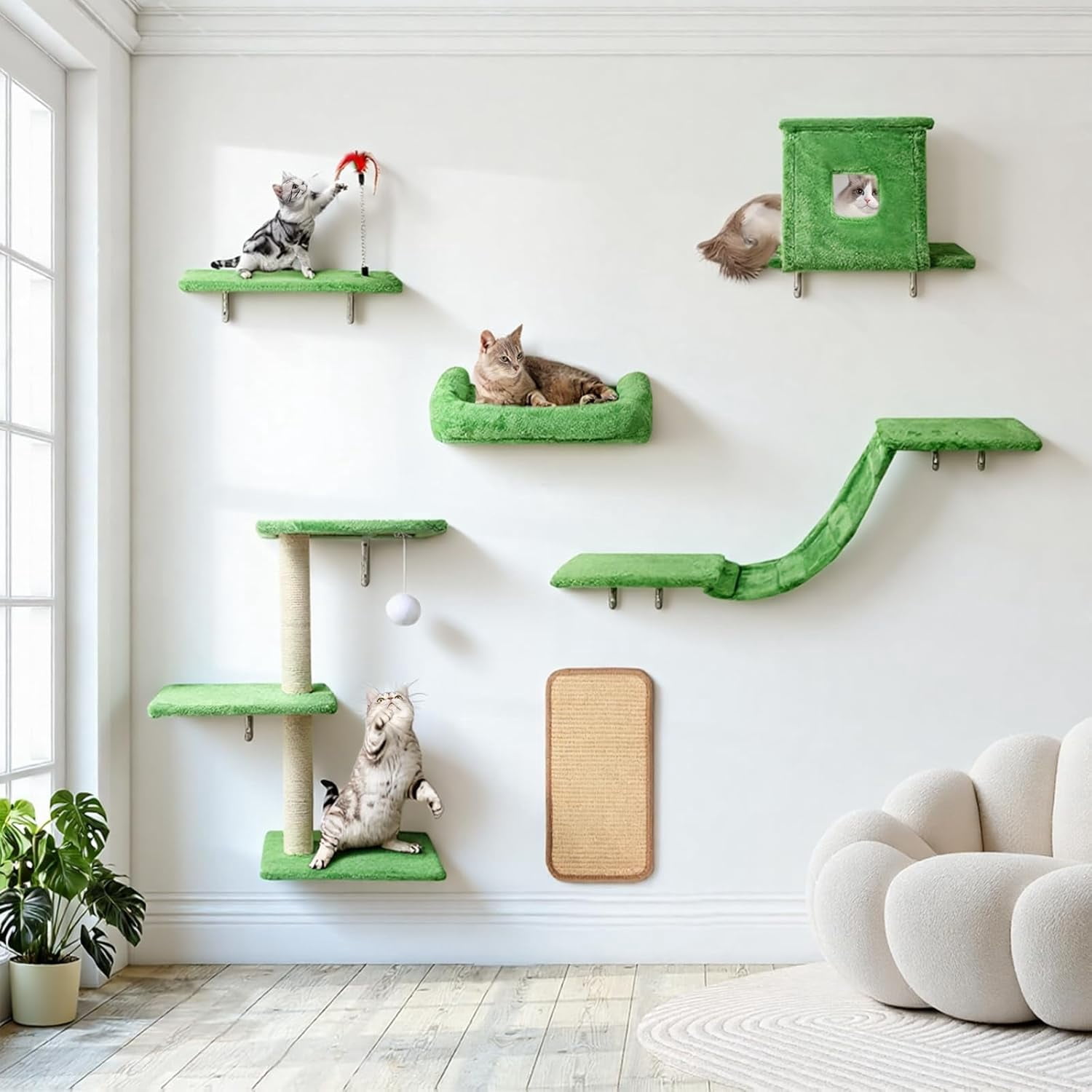 Cat Wall Shelves, 6 in 1 Cat Wall Furniture Set with Condos House, Bed ...