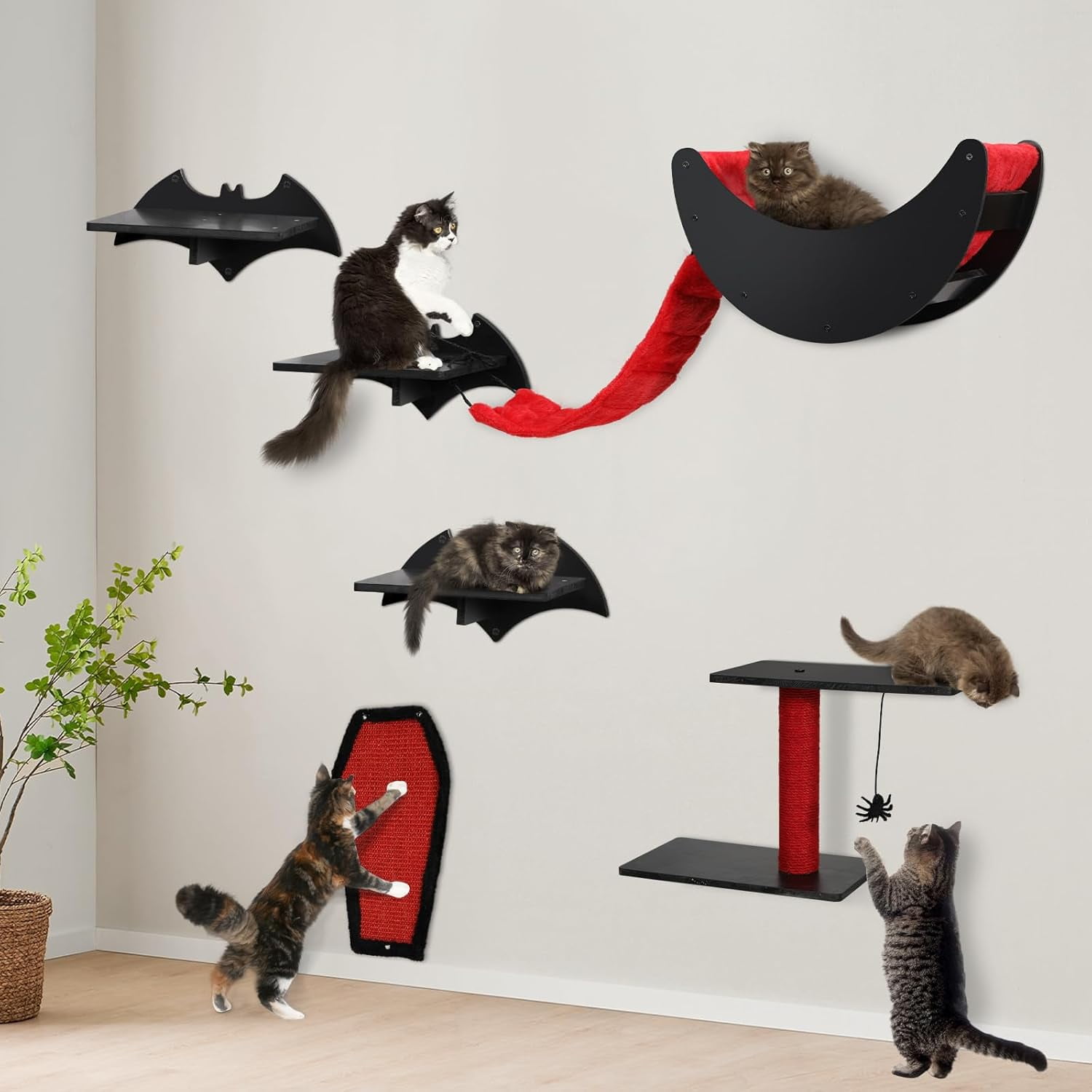 Cat Wall Shelves 7pcs Wall-Mounted Cat Climber Set Cat Tree Cat Bed ...