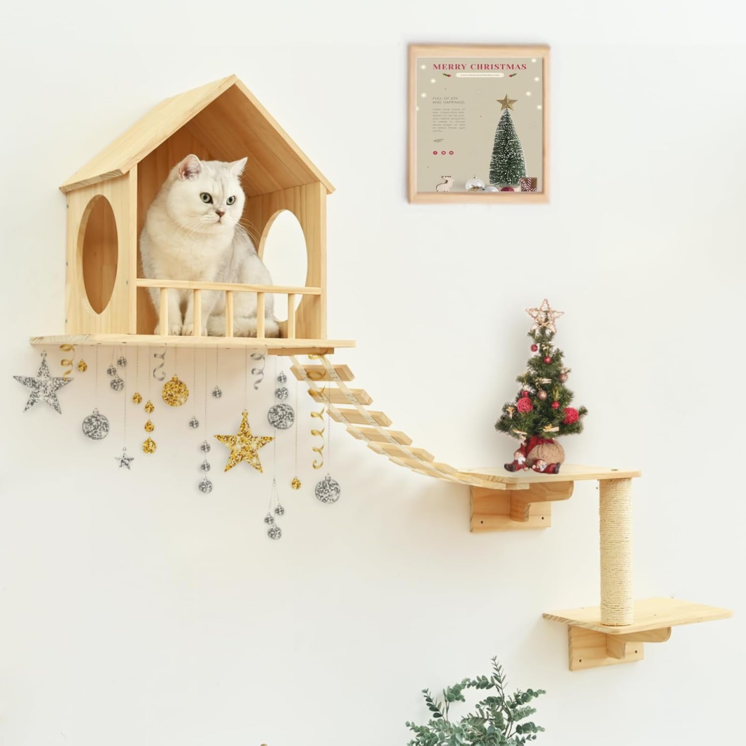 Cat Wall Shelves 9pc, Wall Mounted Cat Climbing Shelves, Wooden Cat ...