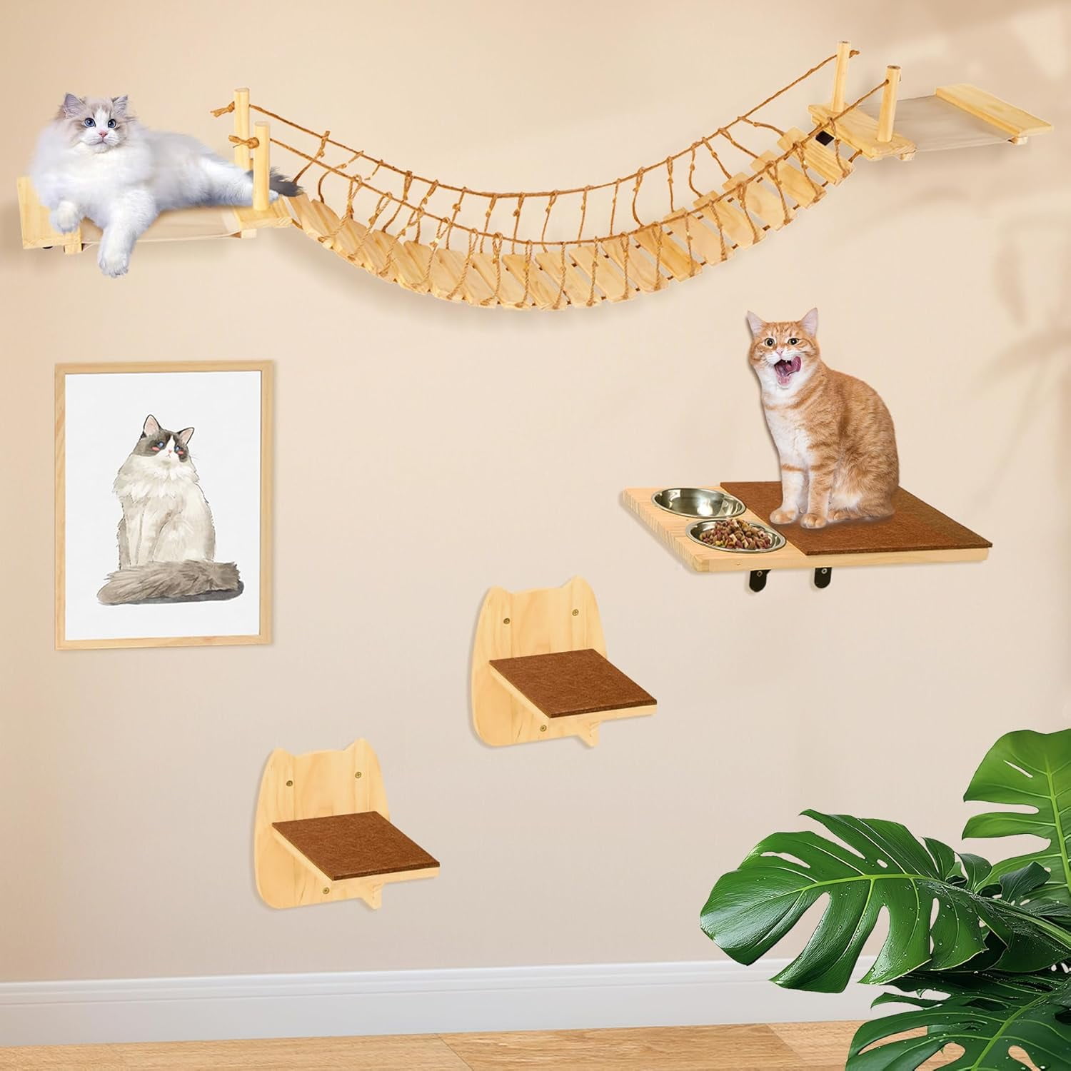 Cat Wall Shelves, Cat Wall Furniture 70" Cat Bridge Wall Mount Cat ...