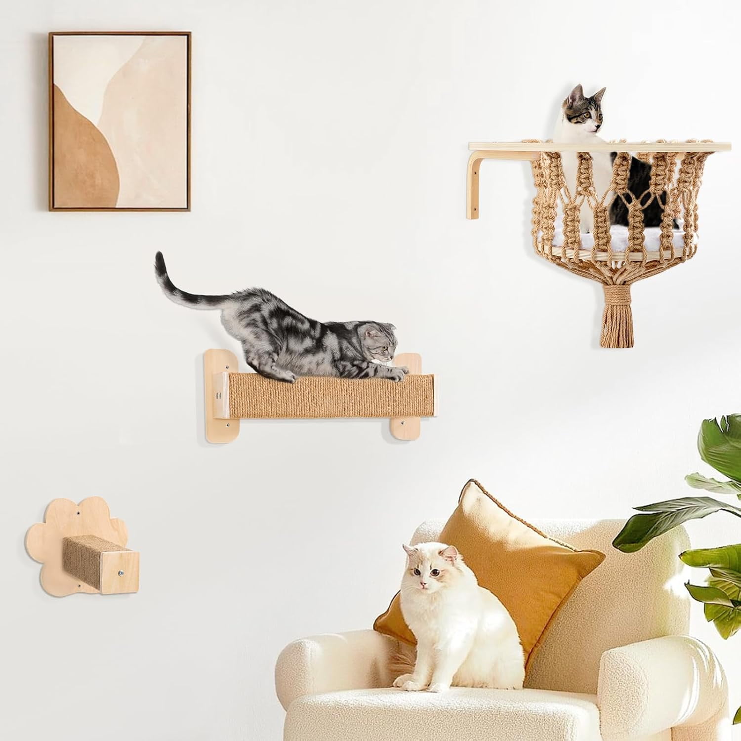 Cat Wall Shelves, Cat Wall Hammock with Scratching Post and Cat Step ...