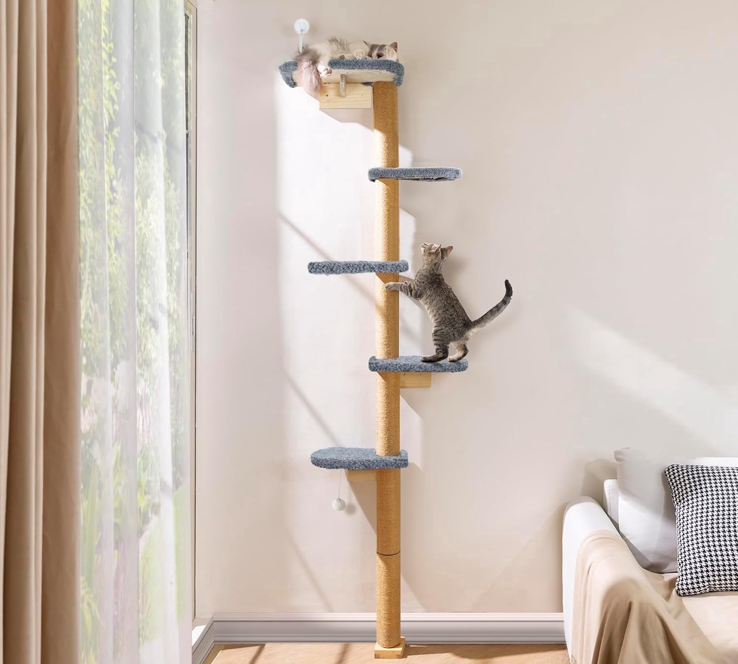 Peluomoz Adjustable Height Floor-to-Ceiling Kitten Cat Tree – Wall ...
