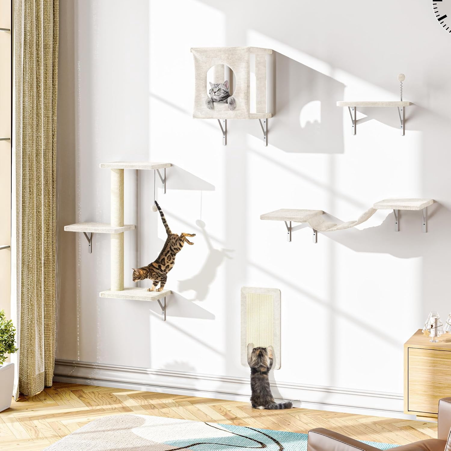 Cat Wall Shelves Set, 5 Pcs Wall-Mounted Cat Climber with Cat House ...
