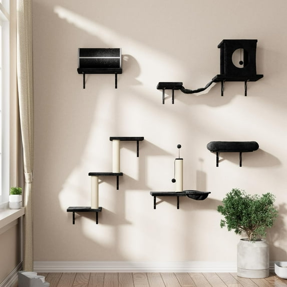 Cat Wall Shelves Set, 7 Pcs Wall-Mounted Cat Climber with Cat House ...