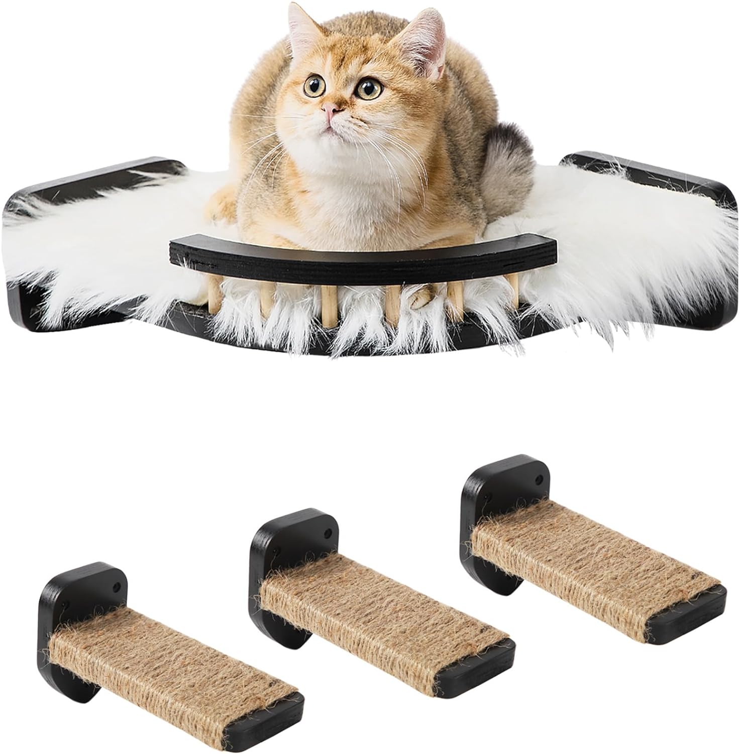 Cat Wall Shelves, Cat Shelves and Perches for Wall, Corner Cat Shelf with 3 Steps Scratch Post ...