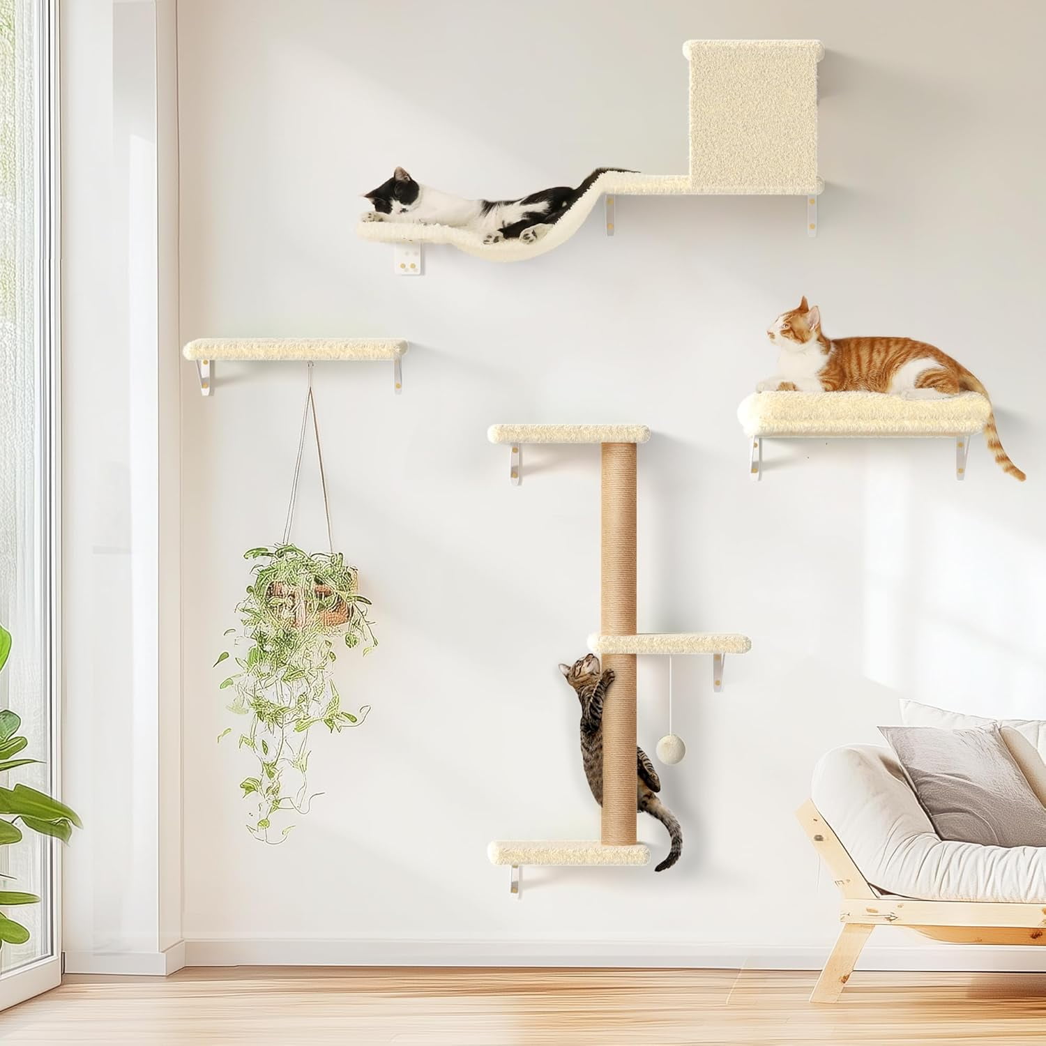 Cat Wall Shelves, Stable & Safe 4 in 1 Large Cat Walls Furniture Set ...