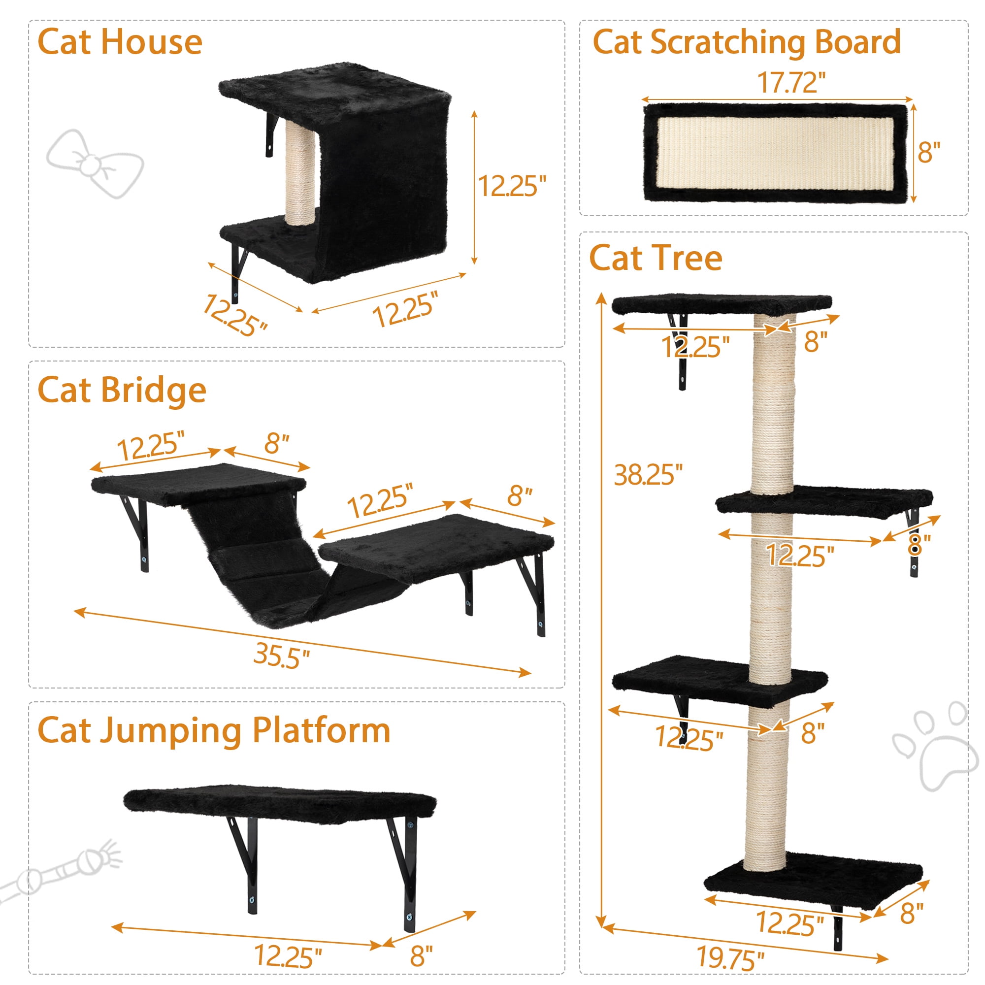 Cat Wall Shelves, Wall-Mounted Cat Climber Set of 5, Floating Cat ...