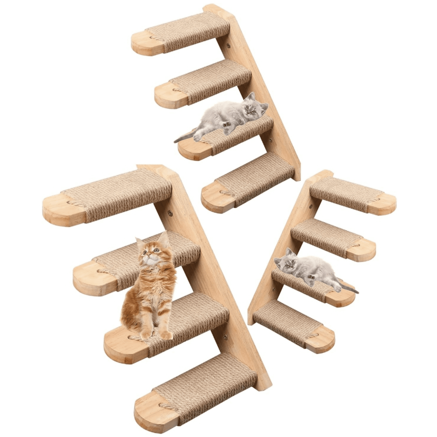 Cat Wall Steps, 3 Pack Wooden Color Solid Rubber Cat Stairs for Wall ...