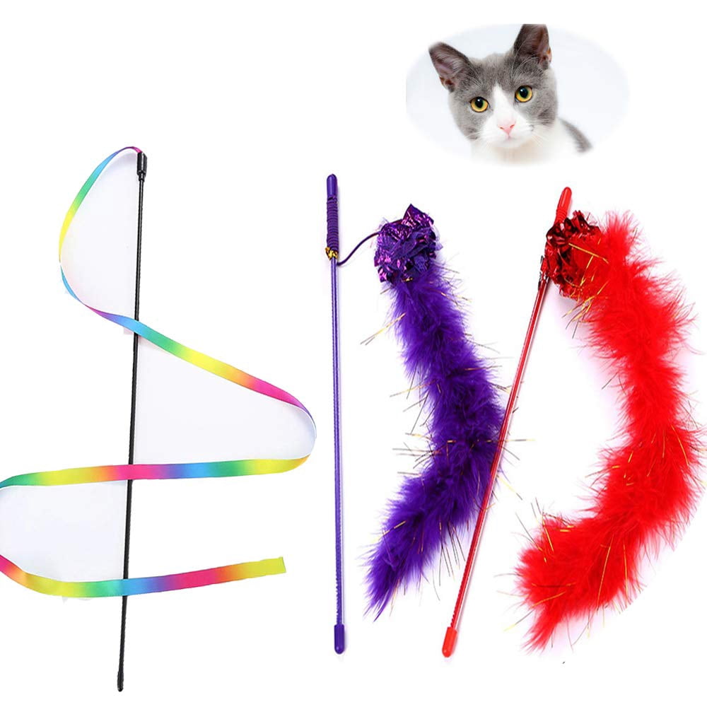 Cat Wand And Rainbow Toy, 2Pcs Interactive Teaser Feather With Sound ...