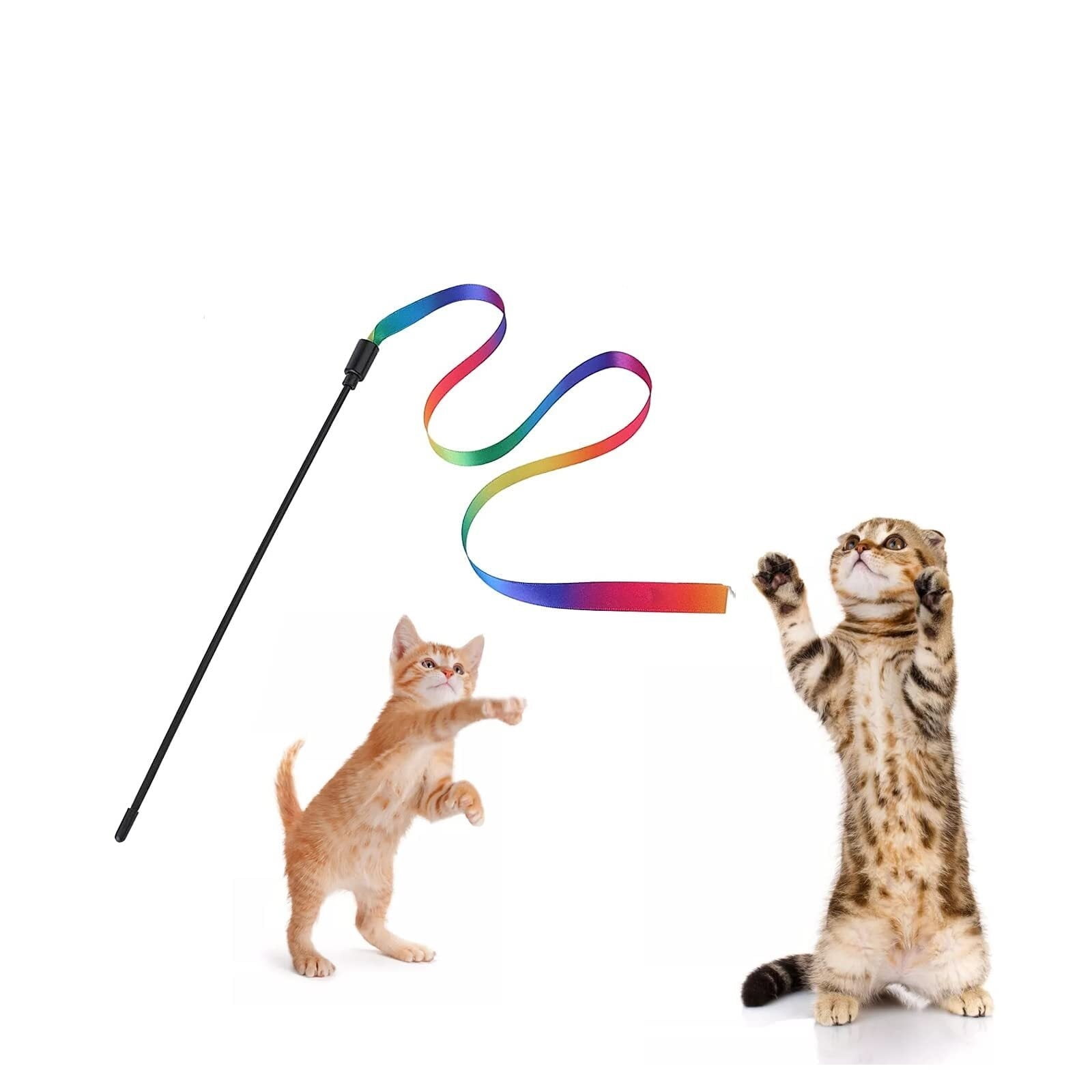 Cat Wand Teaser Toys, Plastic Rainbow Cat Interactive Toys for Indoor ...