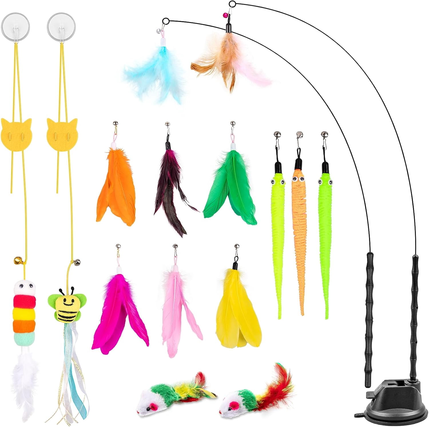 MY Cat Wand Toy, 15 Pcs Interactive Cat Feather Toys for Indoor Self ...