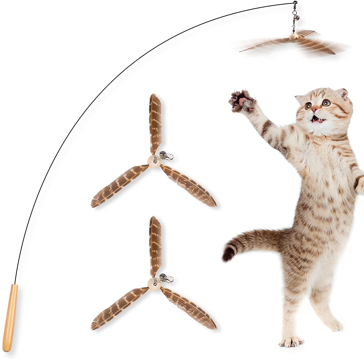Cat Wand Toys, Interactive Cat Toys with 3 Feather Refills, 29 ...