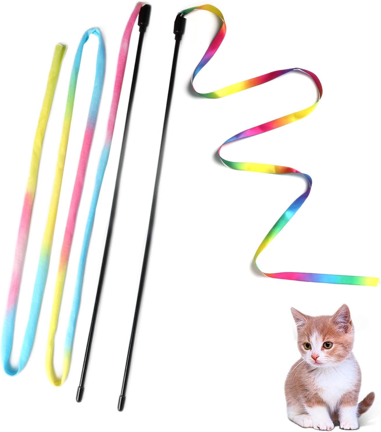 Cat Wand Toys Interactive Kitten Toys for Indoor Cats Colorful Teaser ...