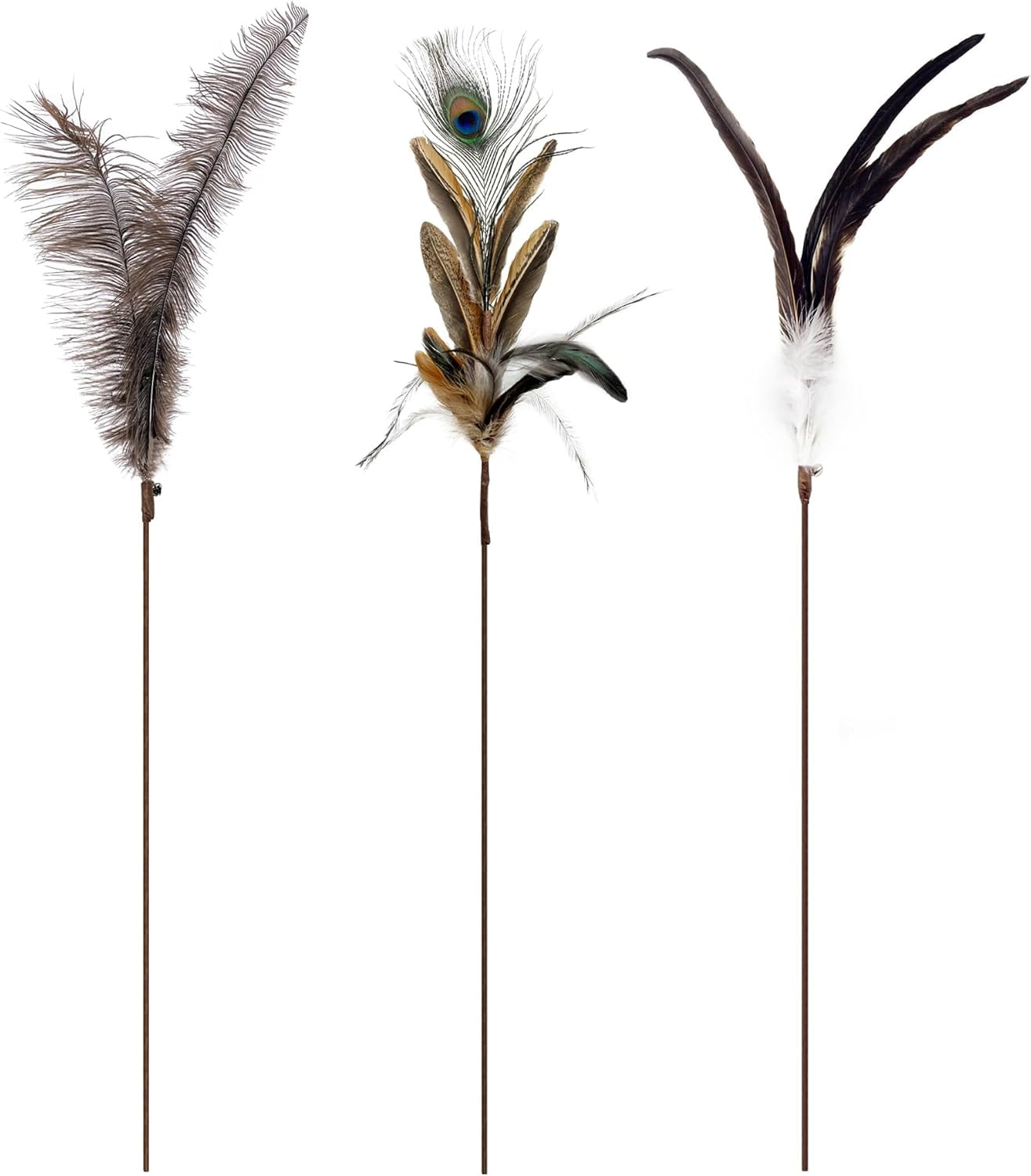 Cat Wand Toys Natural Huge Feather Stick Toys,3 Pcs Extra Long Teaser ...