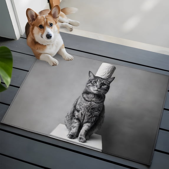 Cat Washable Entry Rug 2x3 Toilet Paper Funny Animal Low Pile Indoor ...
