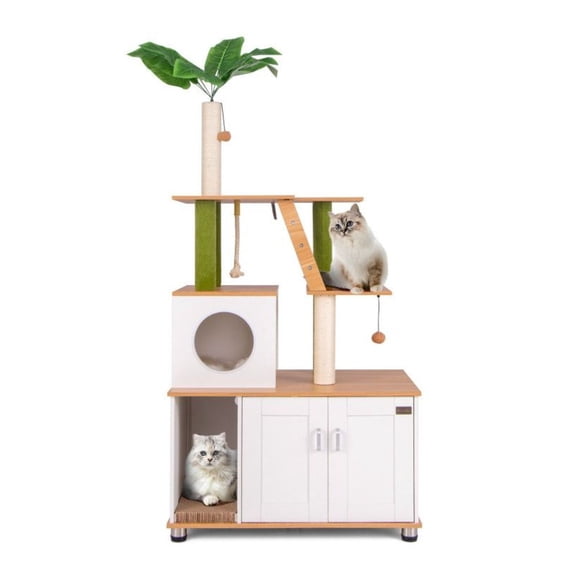 Cat Washroom Furniture with Tower, Hidden Litter Box Enclosure, 69" Cat ...