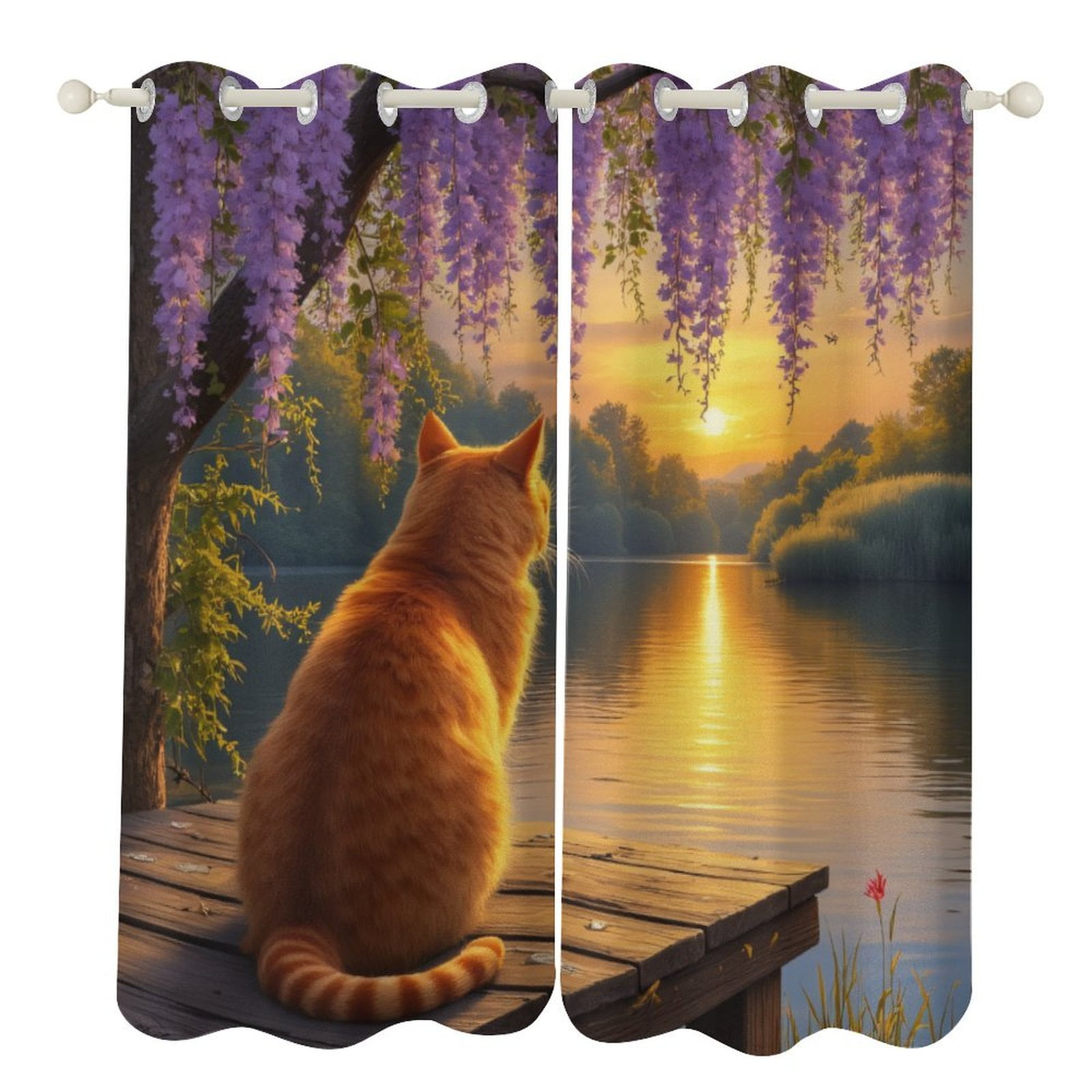 Cat Watching Sunset 2 Panels Curtains for Bedroom Living Room Drapes Kitchen Window Curtain Home ...
