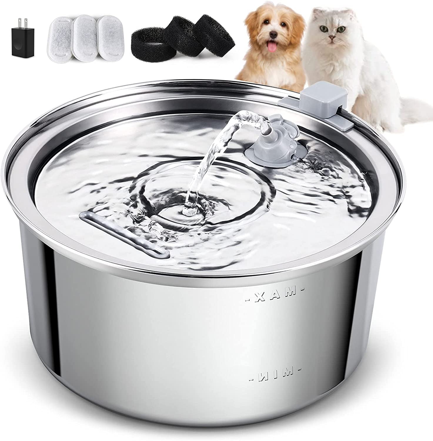 Cat Water Fountain, 3.2L/108Oz Stainless Steel Automatic Pet Water ...