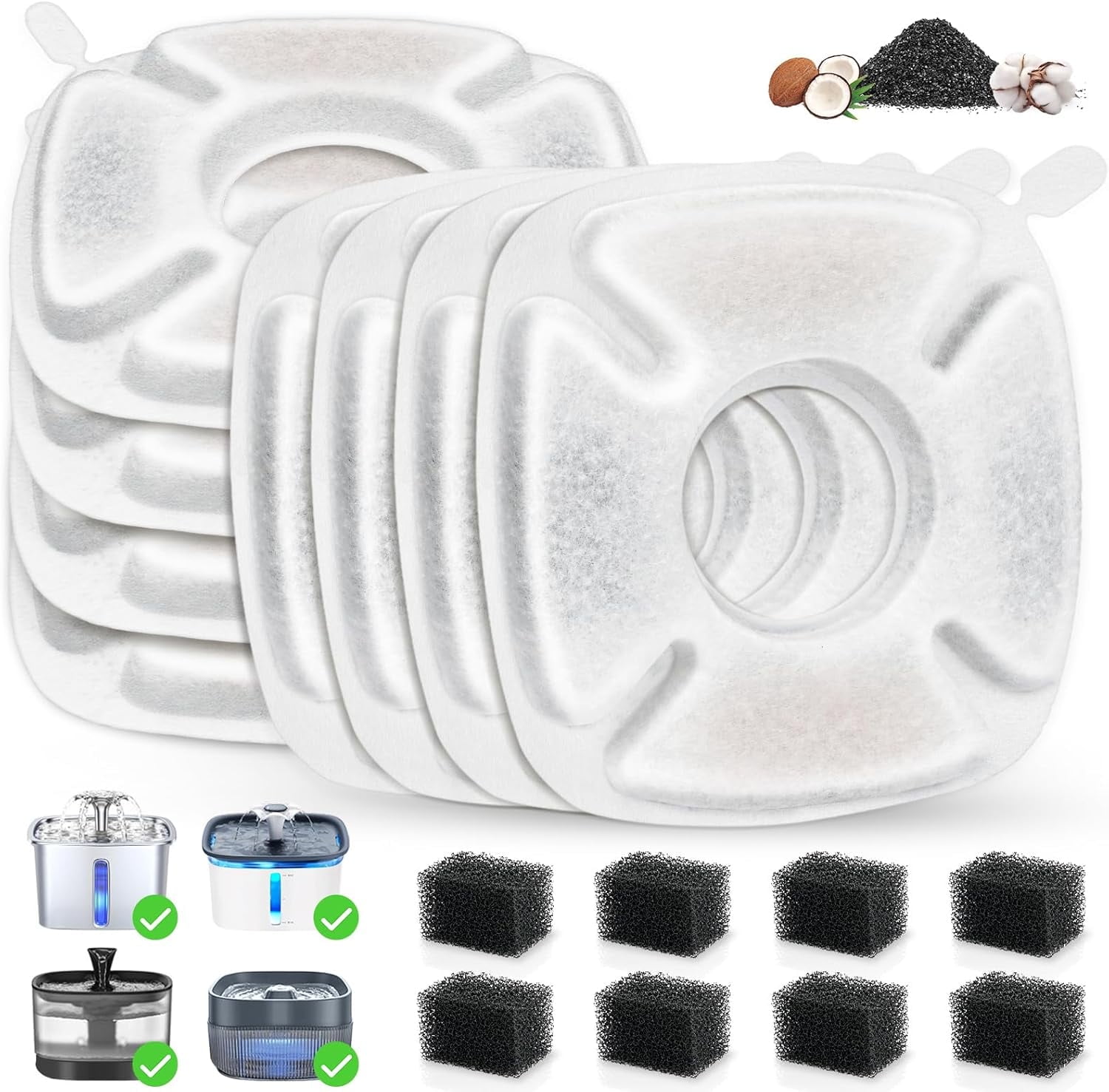 Kospetsin Cat Water Fountain Filters, 16 PCS Replacement Sponges and ...
