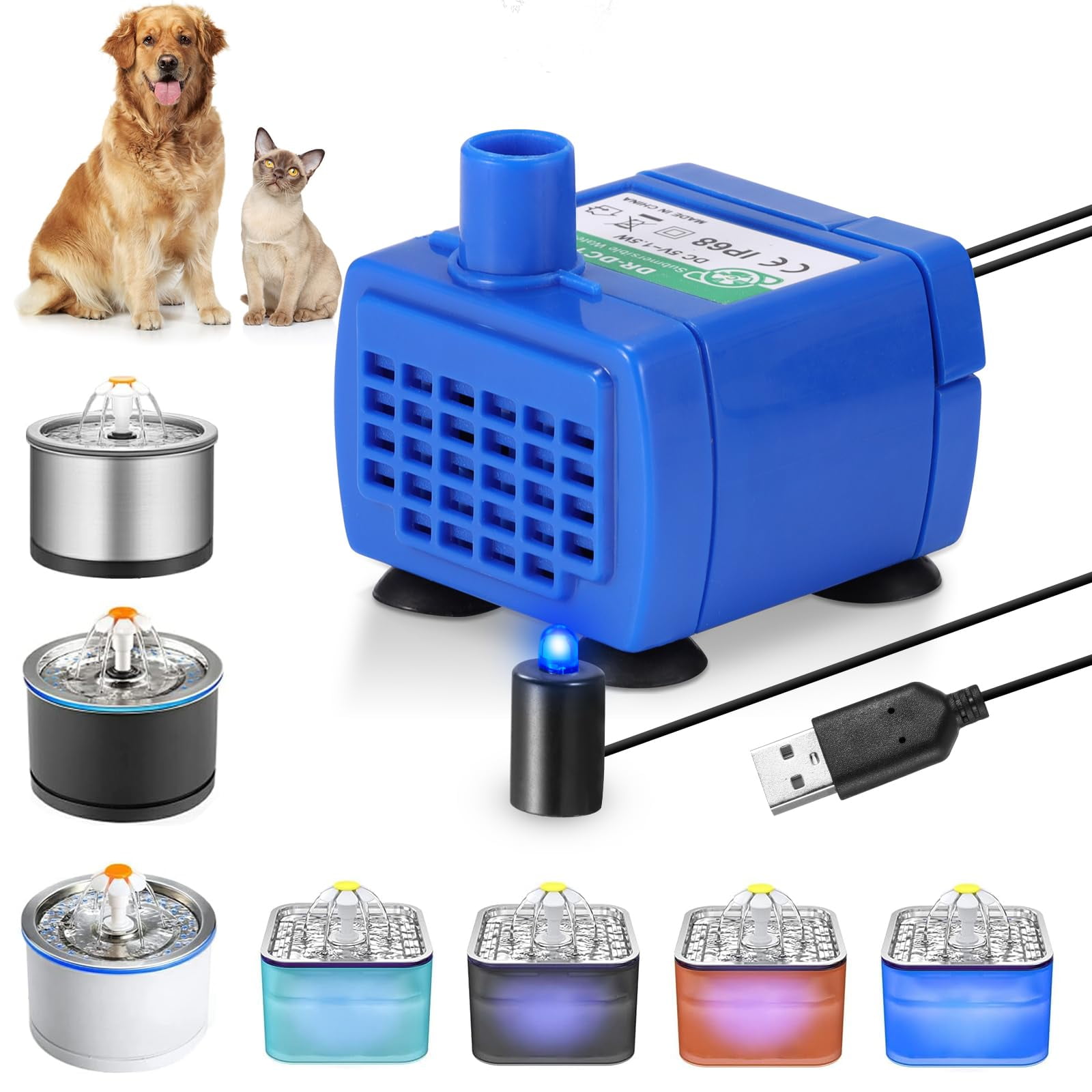 Cat Water Fountain Pump, Pet Fountain Pump Replacement Compatible Motor ...