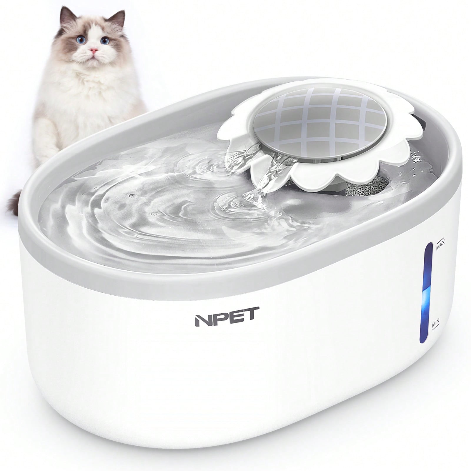 Cat Water Fountain With Visable Water Level Window, White Grey 2L/67oz ...