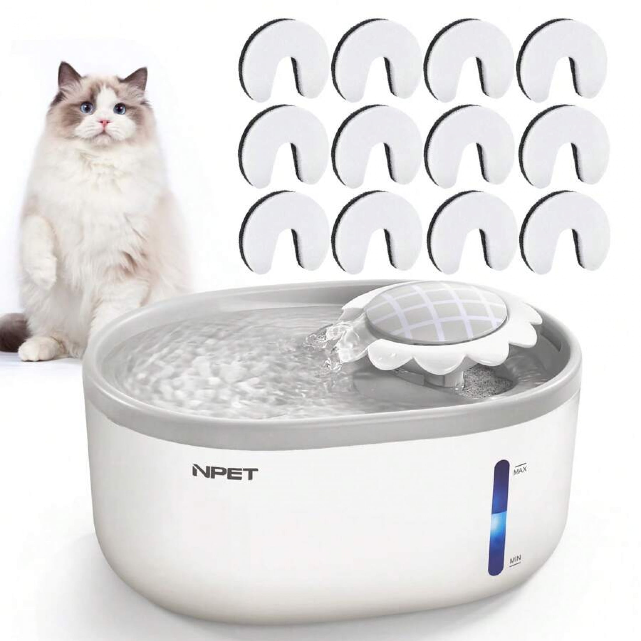 Cat Water Fountain With Visable Water Level Window, White Grey ...
