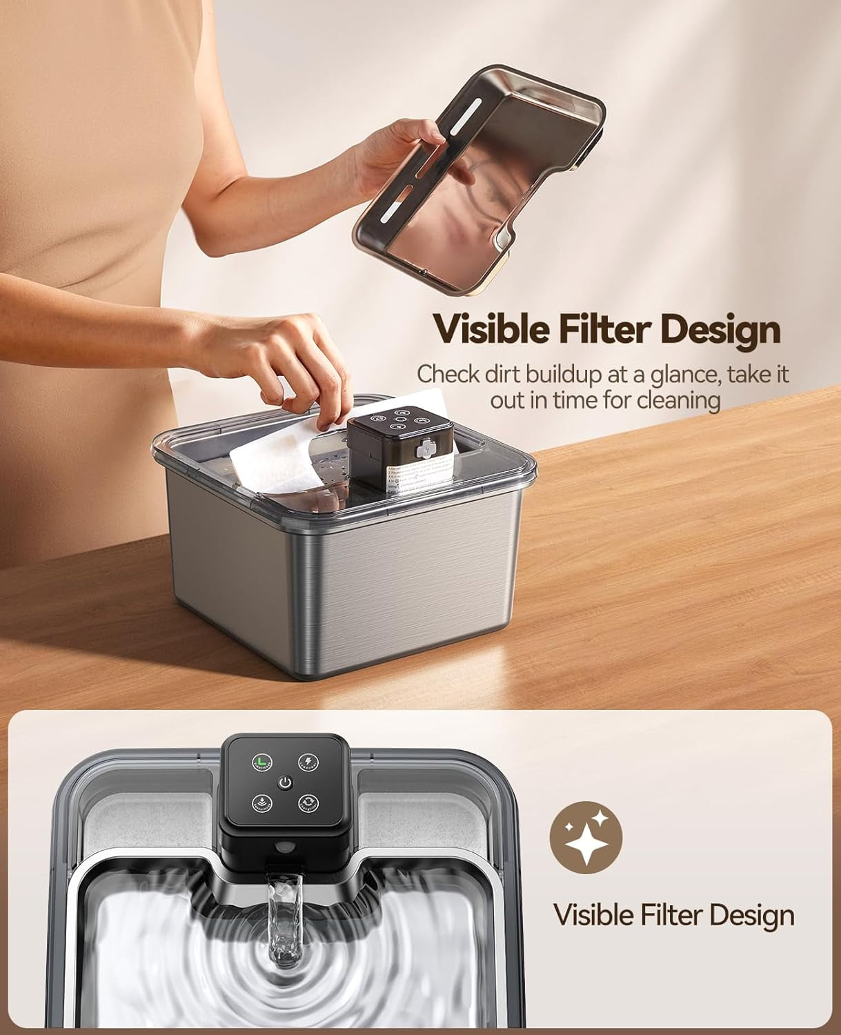 Cat Water Fountain Wireless + 6 Filters: Visual Filter & Heavy-Duty ...