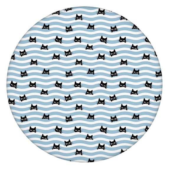 Cat Wave Silhouette Blue Pattern Round Elastic Tablecloth, 45-52 Inch ...