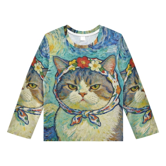 Cat Wearing Headscarf Boys' Rash Guard Shirts UPF 50 Plus Sun ...