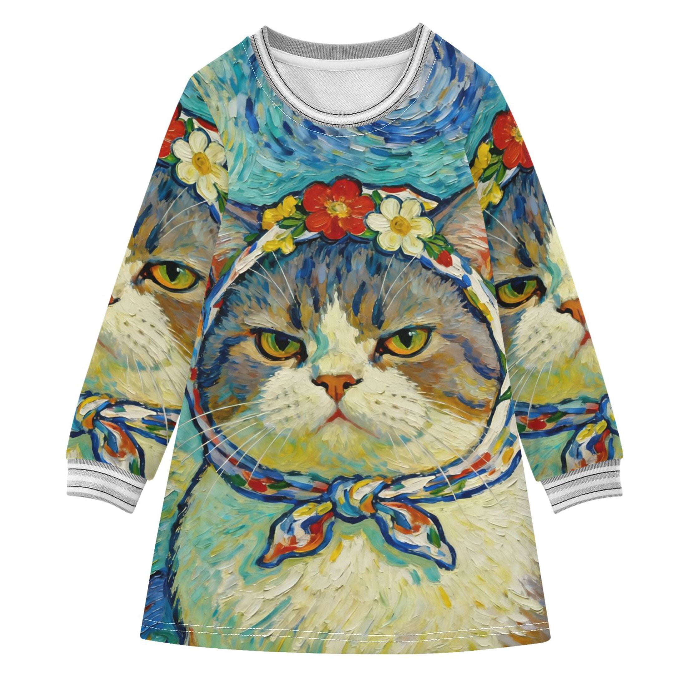 Cat Wearing Headscarf Girls'long-sleeved dress Thickened A-dress Warm ...