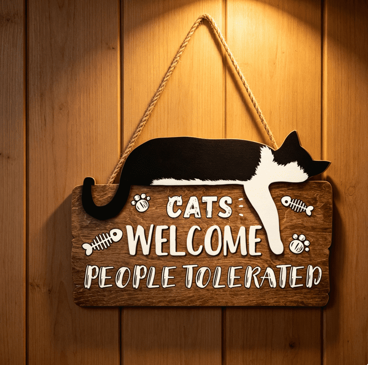 Cat Welcome People Tolerated Sign - Funny Cat Wall Decor for Home ...