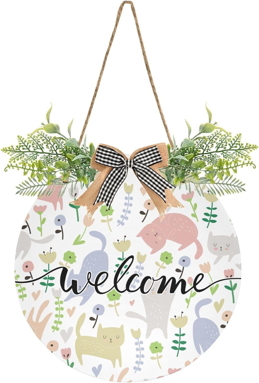 Cat Welcome Sign Farmhouse Front Porch Door Hanging Welcome Wreath for ...