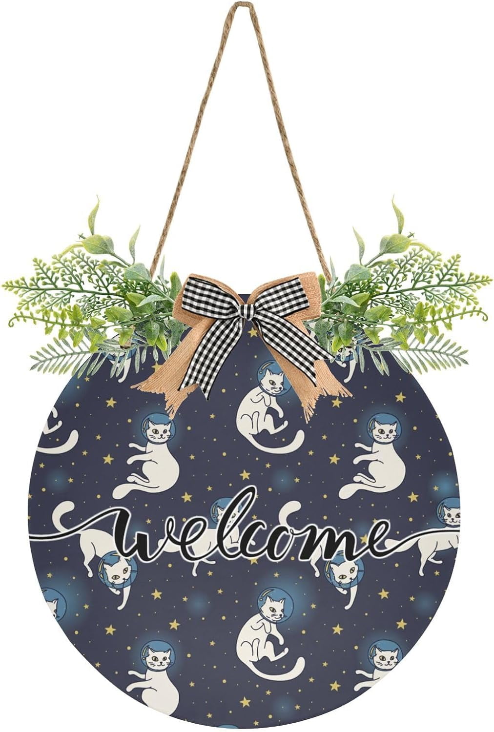 Cat Welcome Sign Farmhouse Front Porch Door Hanging Welcome Wreath for ...