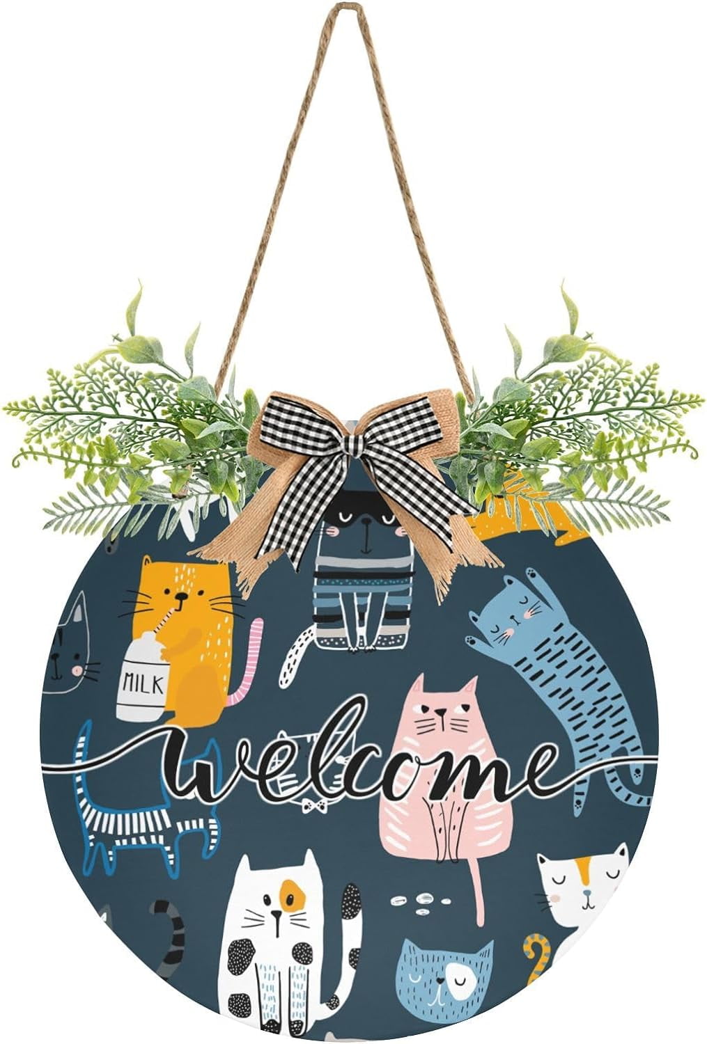 Cat Welcome Sign Farmhouse Front Porch Door Hanging Welcome Wreath for ...