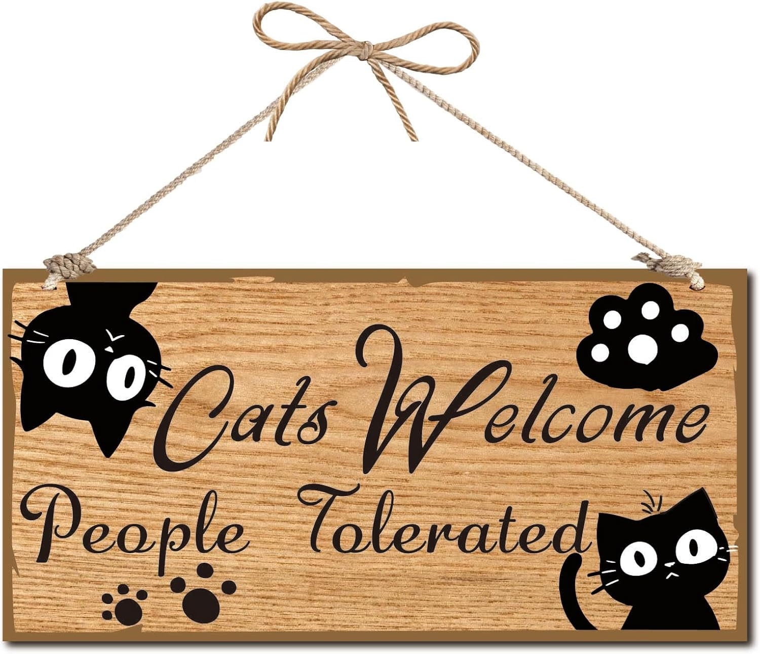 Cat Welcome Sign Wooden Plaque Sign Black Cat Wall Decor Kitty ...